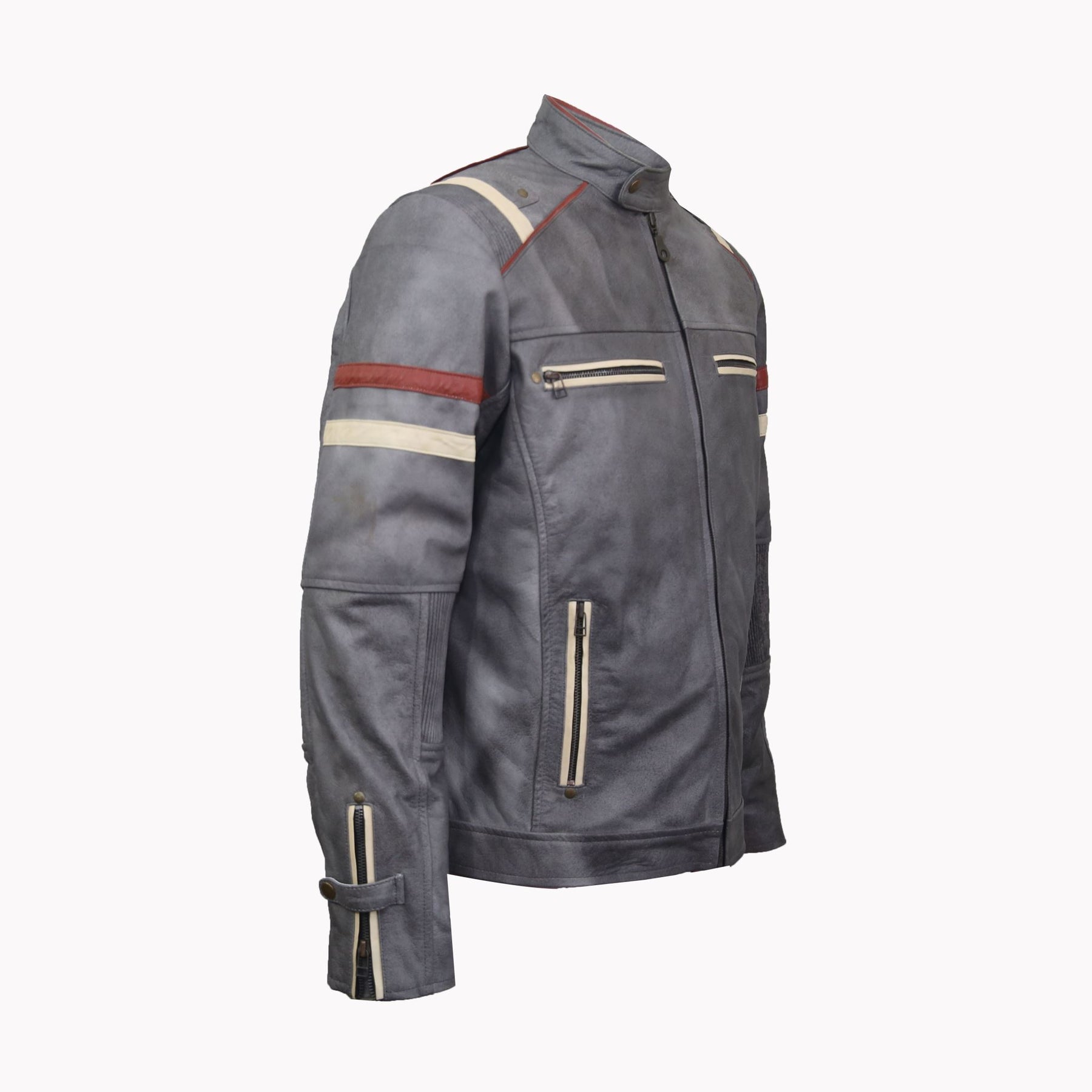 Grey Retro Motorcycle Leather Jacket | Zosack