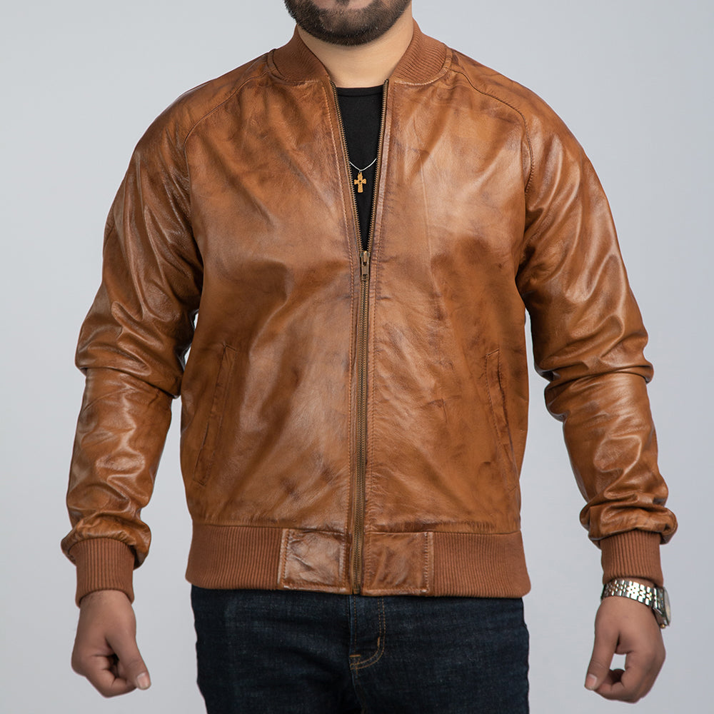 Thomas Brown Leather Bomber Jacket | Zosack